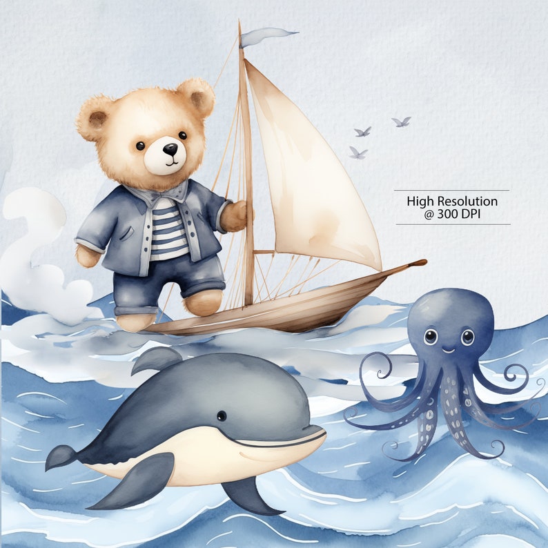 Cute Sailor Teddy Bear Clipart, Nautical Nursery Clipart, Lighthouse ...