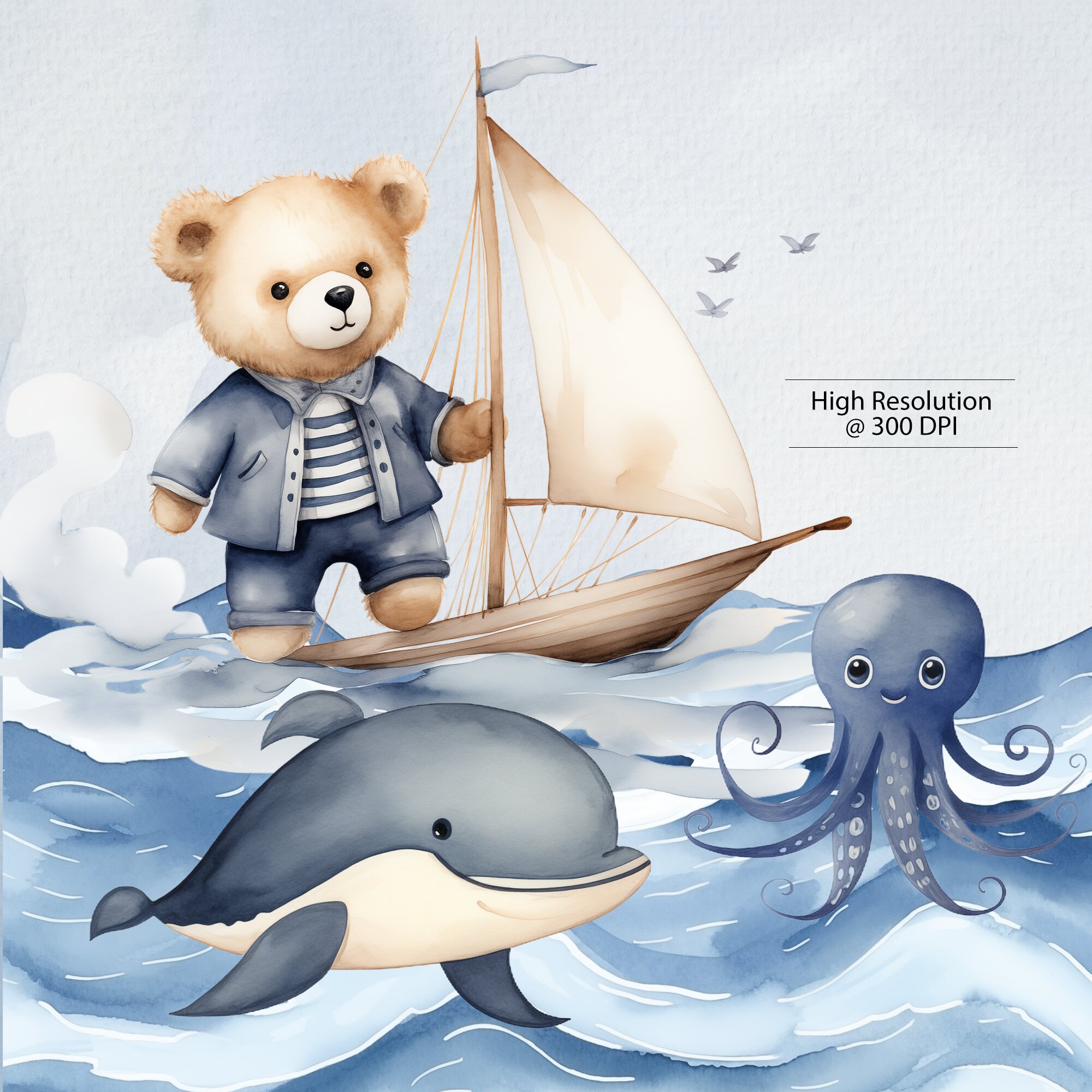Cute Sailor Teddy Bear Clipart, Nautical Nursery Clipart, Lighthouse ...