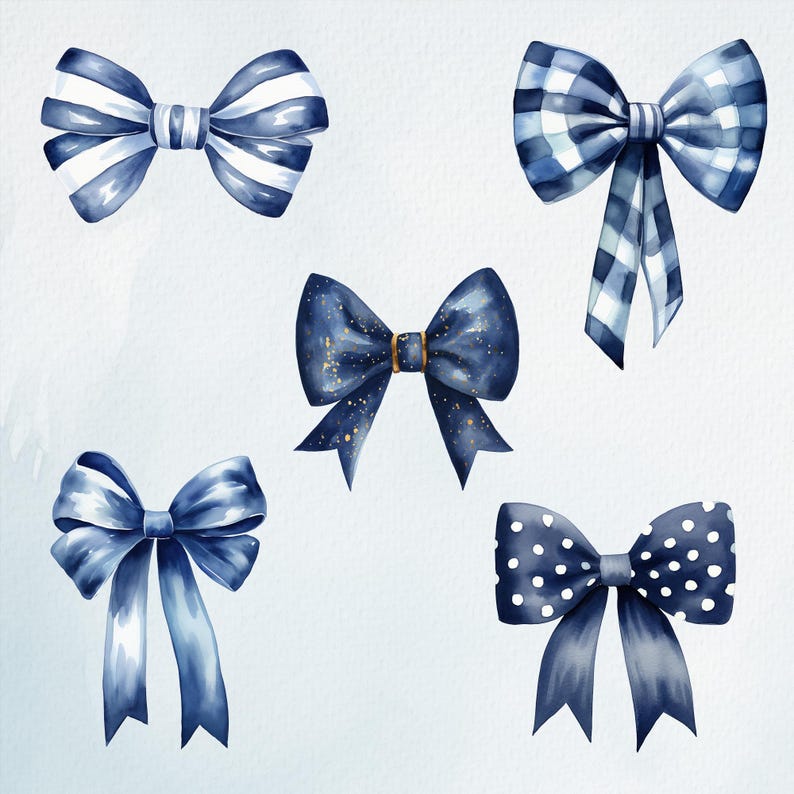 Watercolor Blue Bow Clipart, Coquette Bow Clipart, Watercolor Navy ...