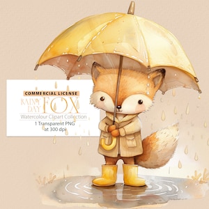 Rainy Day Fox Watercolour Clipart Single - Etsy