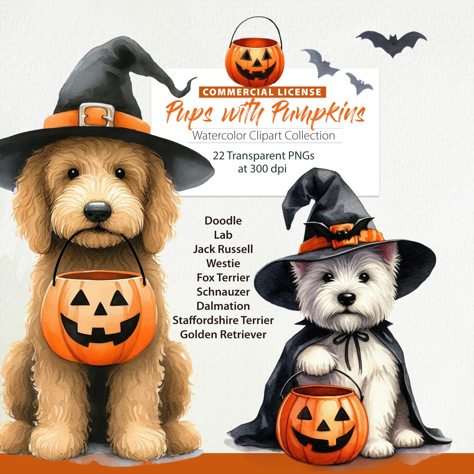 Halloween Dog Breeds Clipart, Dog Halloween Bucket Png, Cute Halloween ...