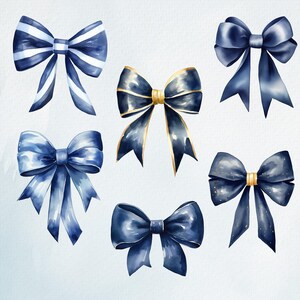 Watercolor Blue Bow Clipart, Coquette Bow Clipart, Watercolor Navy ...