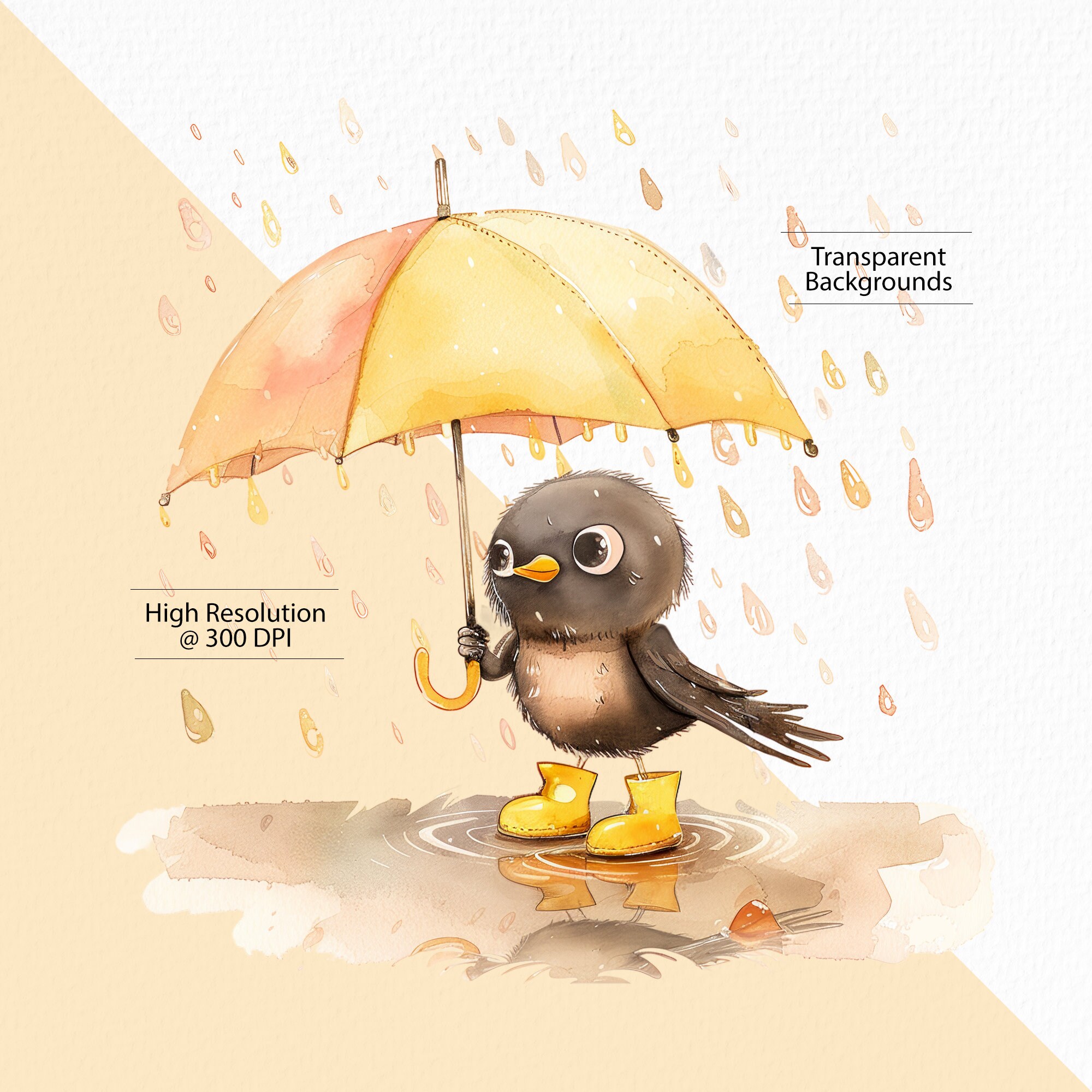 Baby Raven in the Rain Watercolour Clipart Single - Etsy