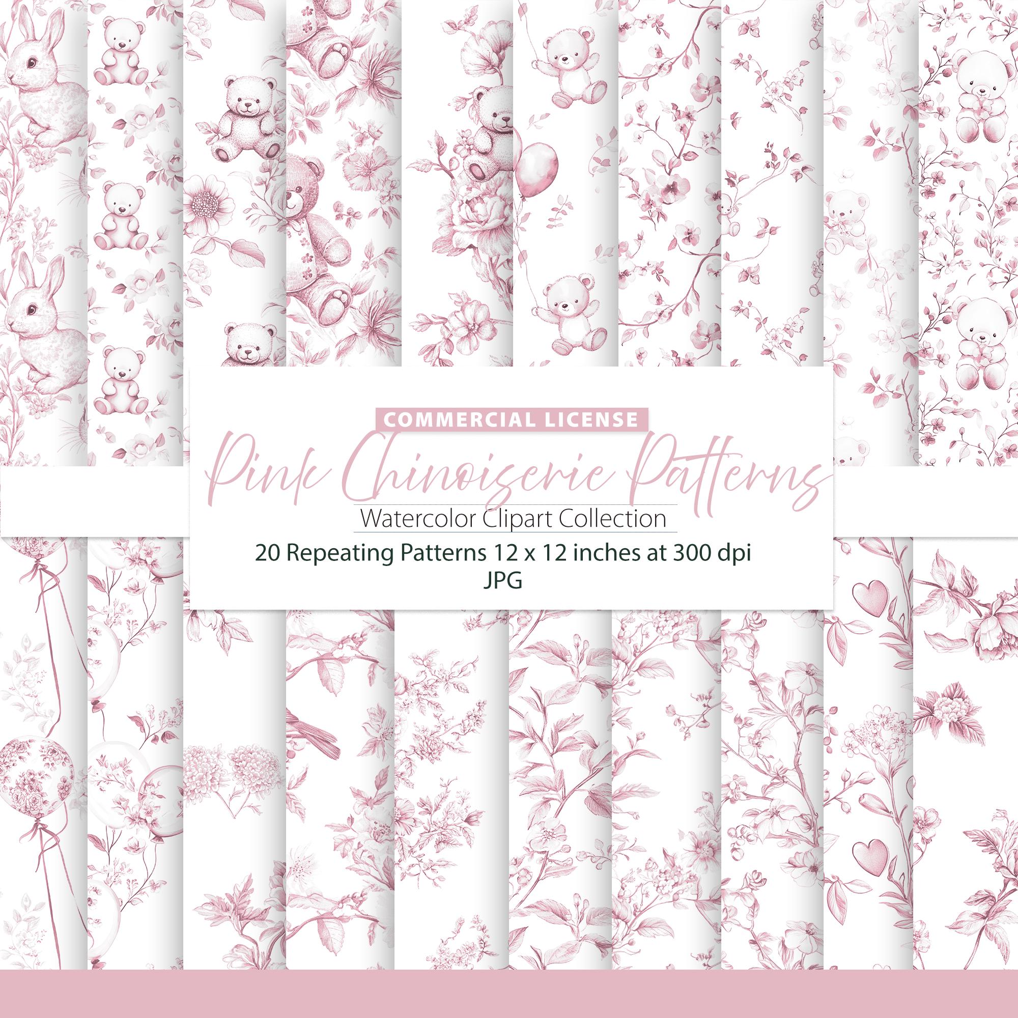 Pink Toile Seamless Pattern, Pink Toile Background, Pink Chinoiserie ...