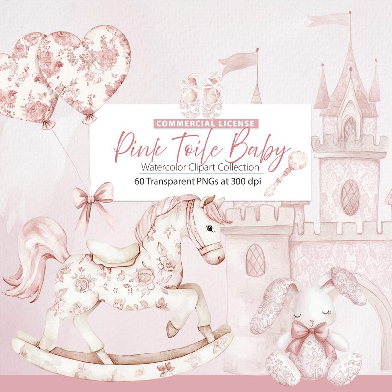 Toile Nursery Clipart, Pink Toile Clipart, Chinoiserie Png, French Toil ...