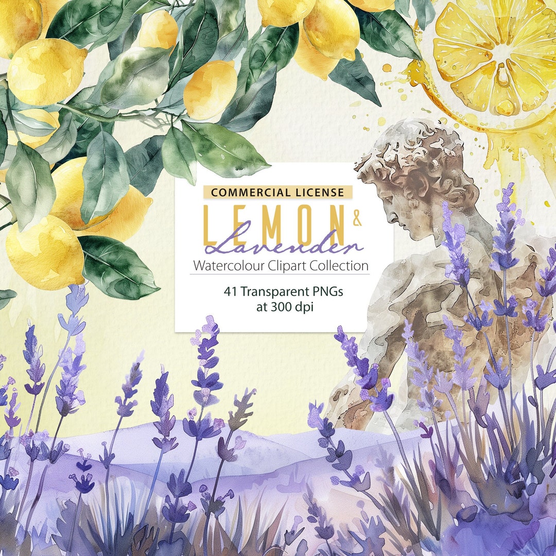 Lemon and Lavender Watercolour Clipart Collection - Etsy