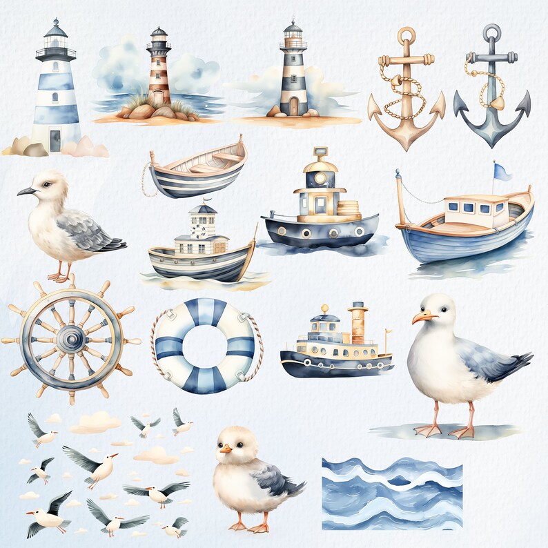 Cute Sailor Teddy Bear Clipart, Nautical Nursery Clipart, Lighthouse ...