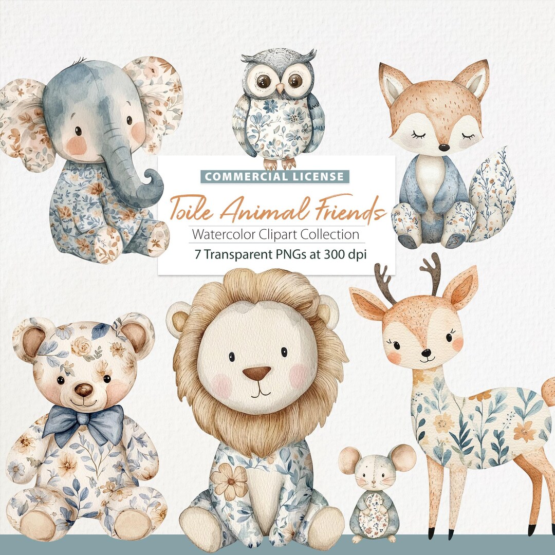 Toile Nursery Clipart, Safari Toile Baby Shower, Watercolor Chinoiserie ...