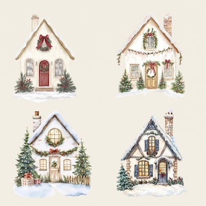 Whimsical Christmas Cottage Clipart, Christmas House, Winter House ...