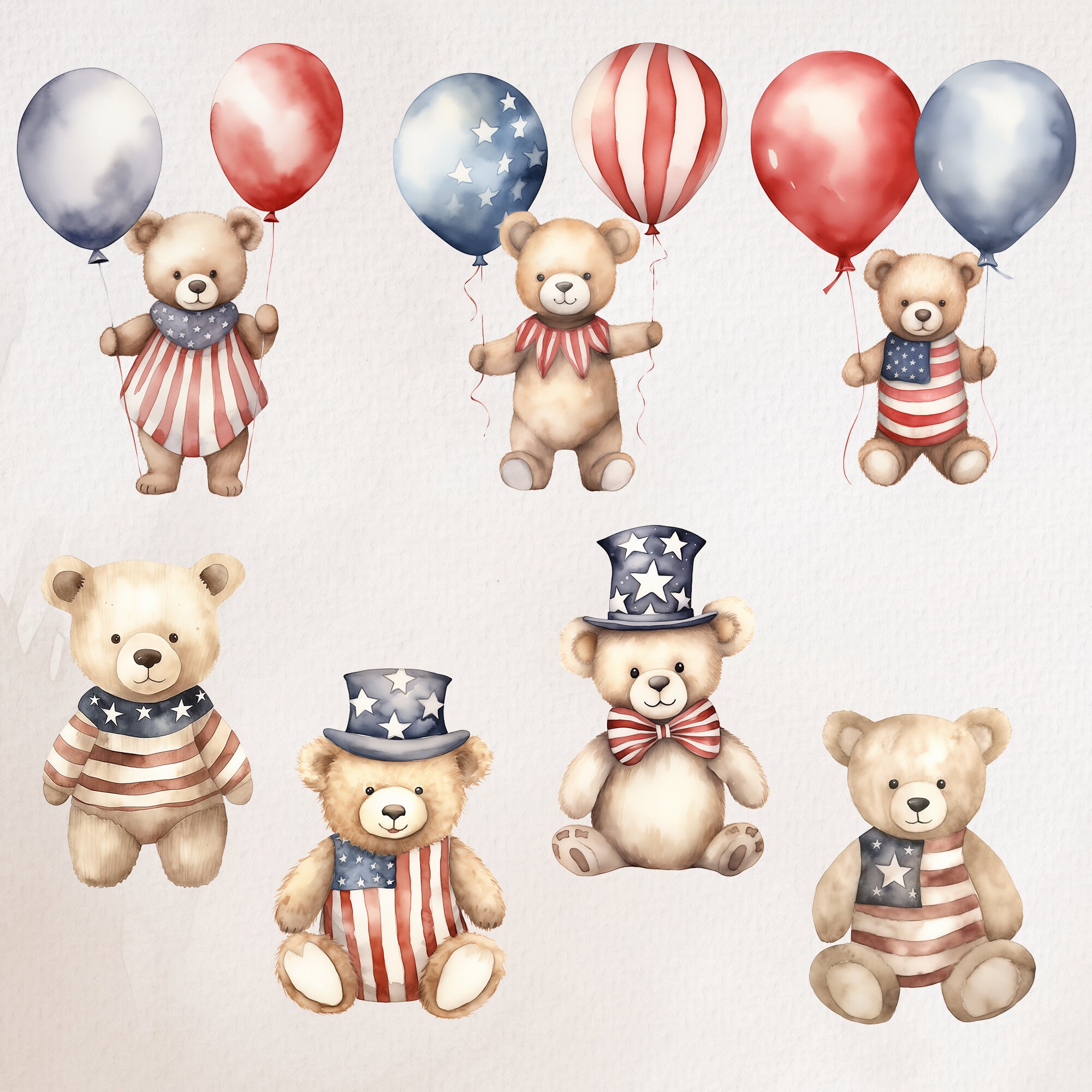 Watercolor 4th of July Clipart – Patriotic PNG Graphics (digital ...