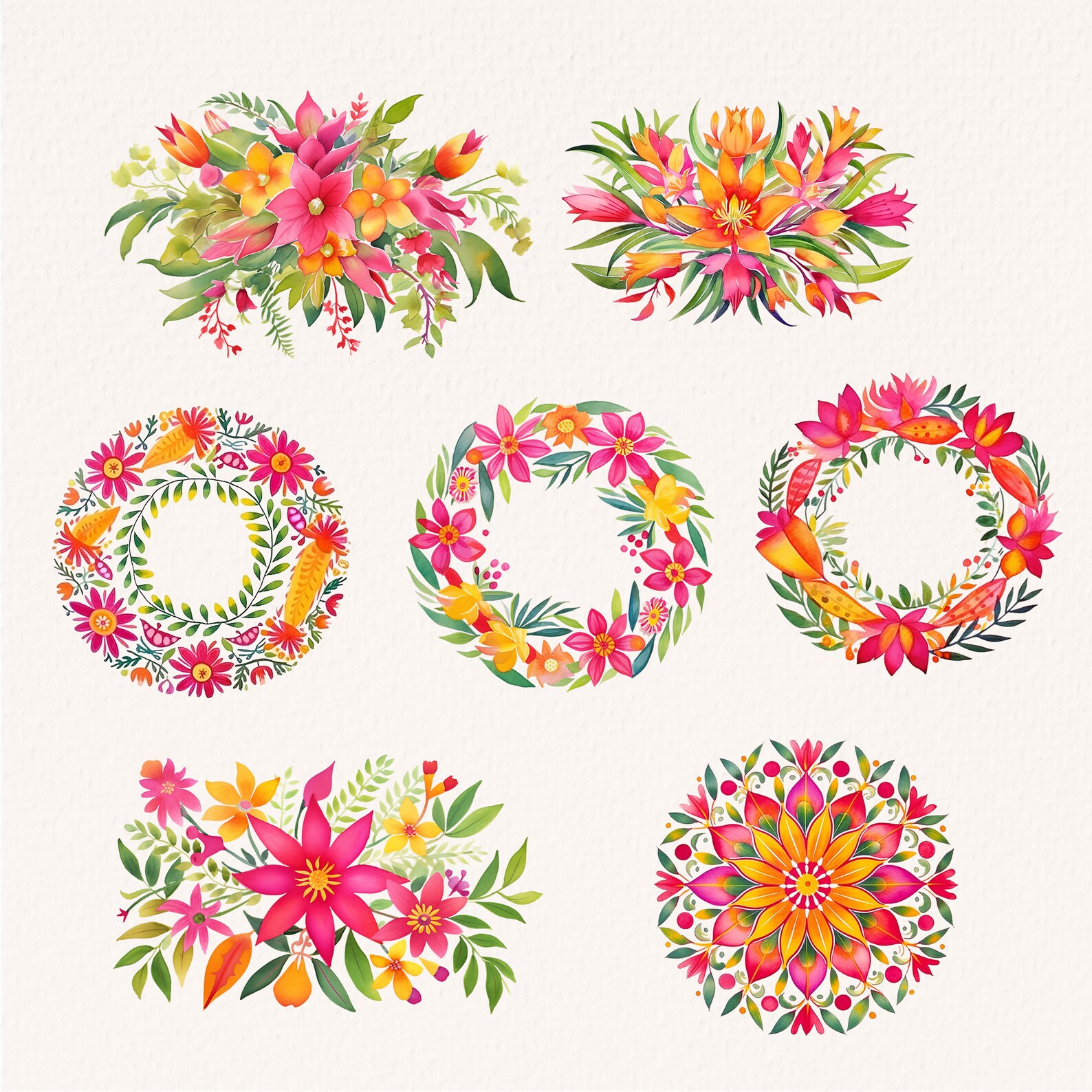Fiesta Flowers Clipart, Mexican Clipart, Mexican Party, Fiesta Mexicana ...
