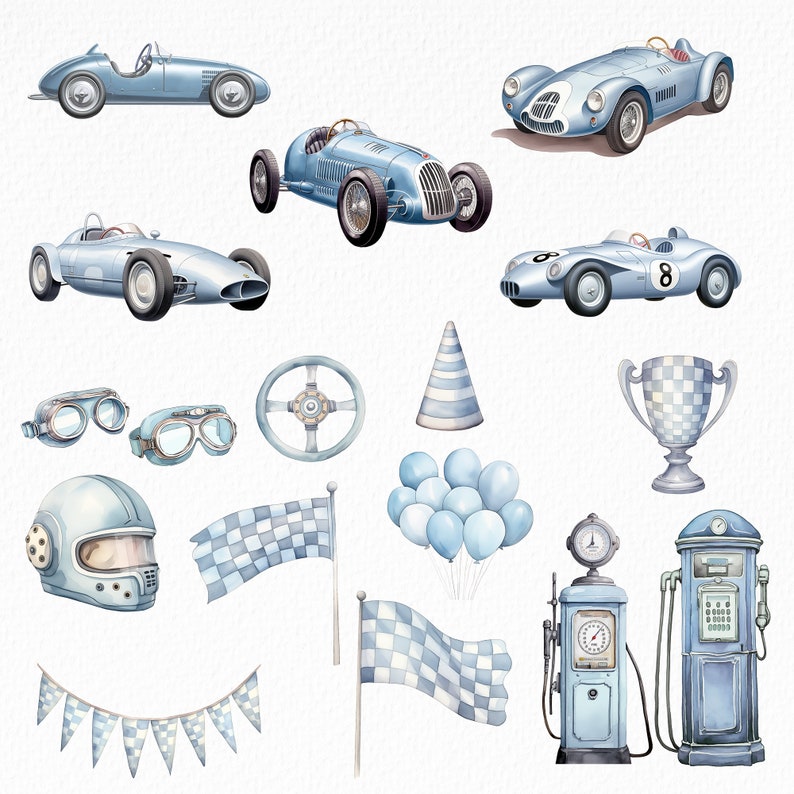 Race Car Clipart, Vintage Racecar, Watercolor Racecar, Vintage Cute ...