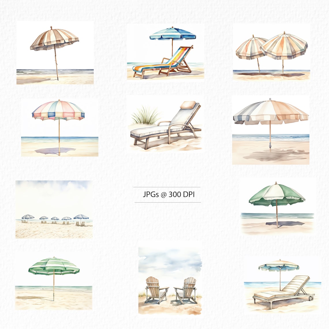 Summer Beach Clipart, Umbrella Clipart, Watercolor Summer Beach ...