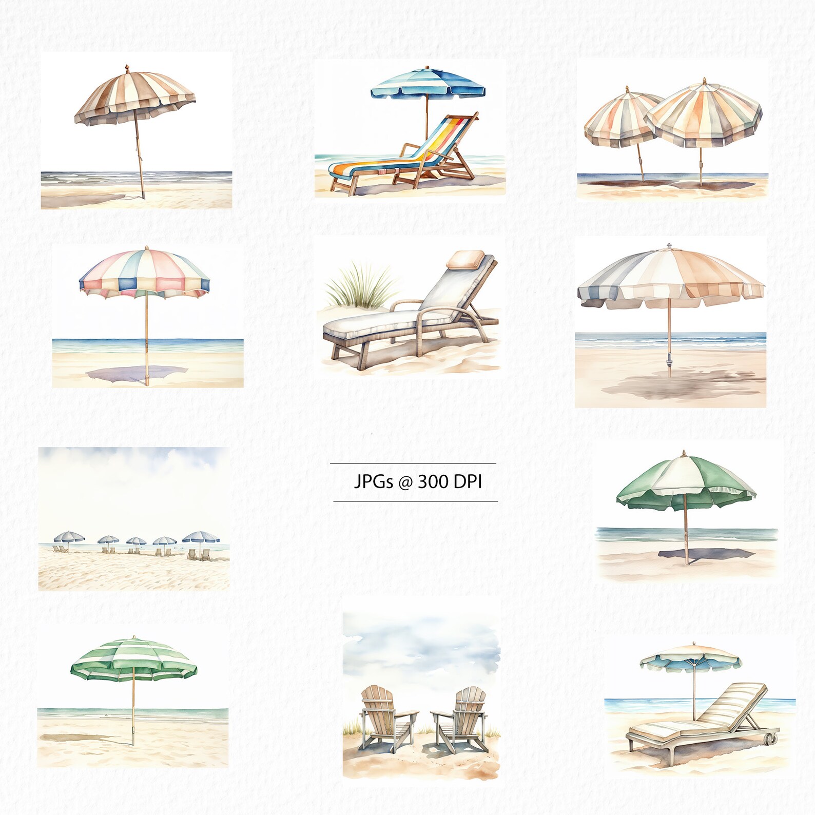 Summer Beach Clipart, Umbrella Clipart, Watercolor Summer Beach ...