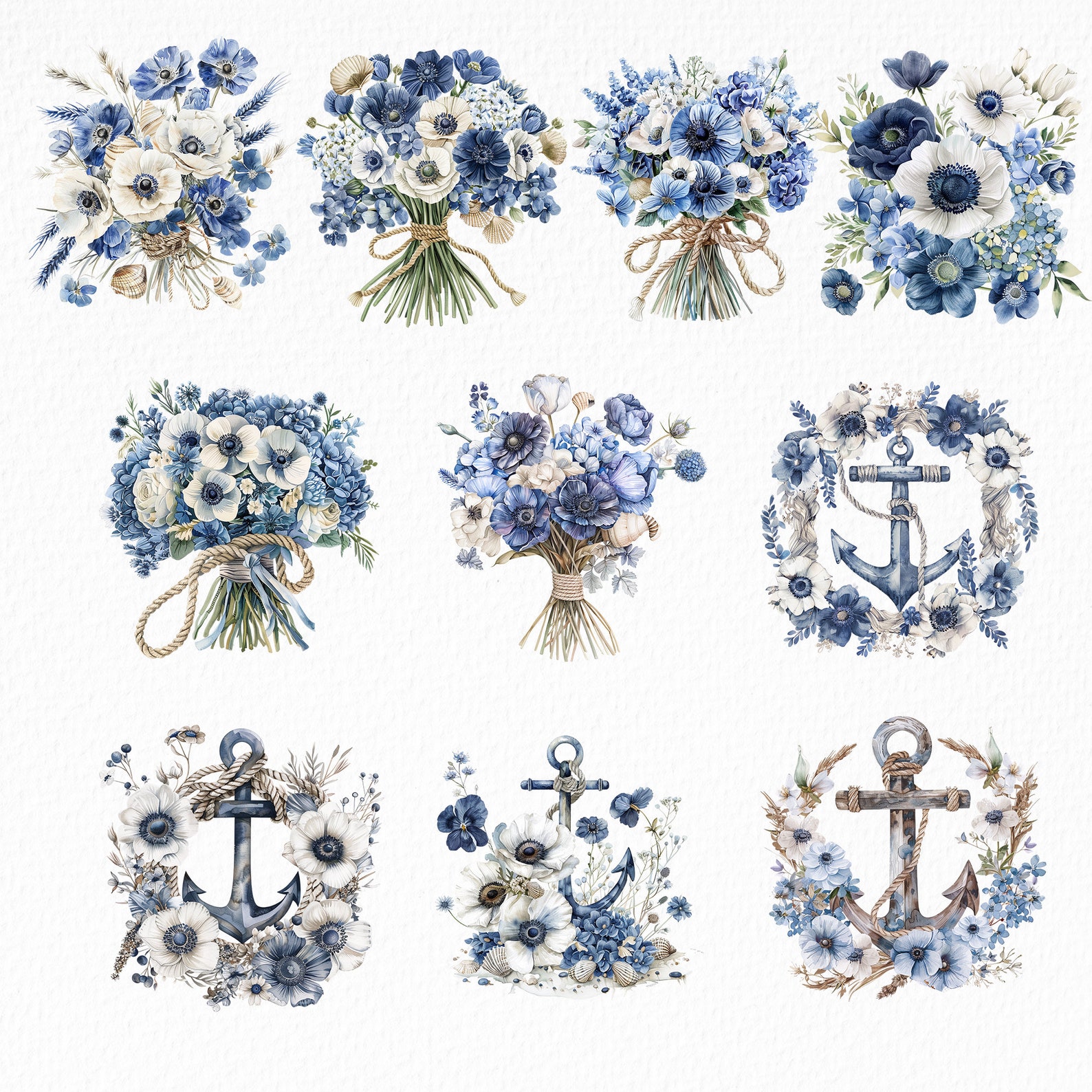 Nautical Navy Floral Watercolour Clipart Collection - Etsy