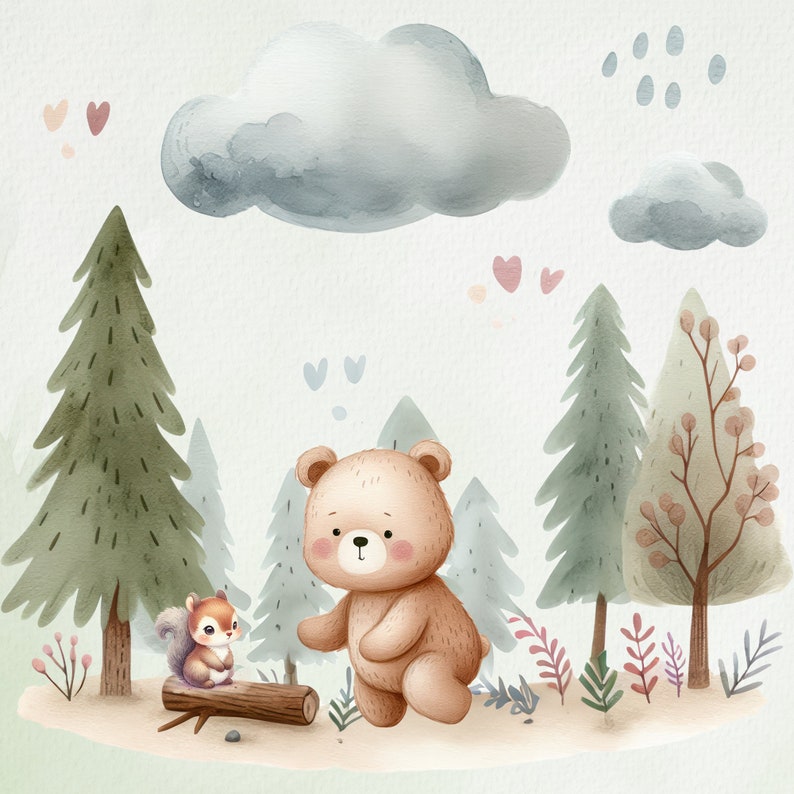 Woodland Animals Watercolor Clipart, Forest Animals Clip Art, Nursery ...