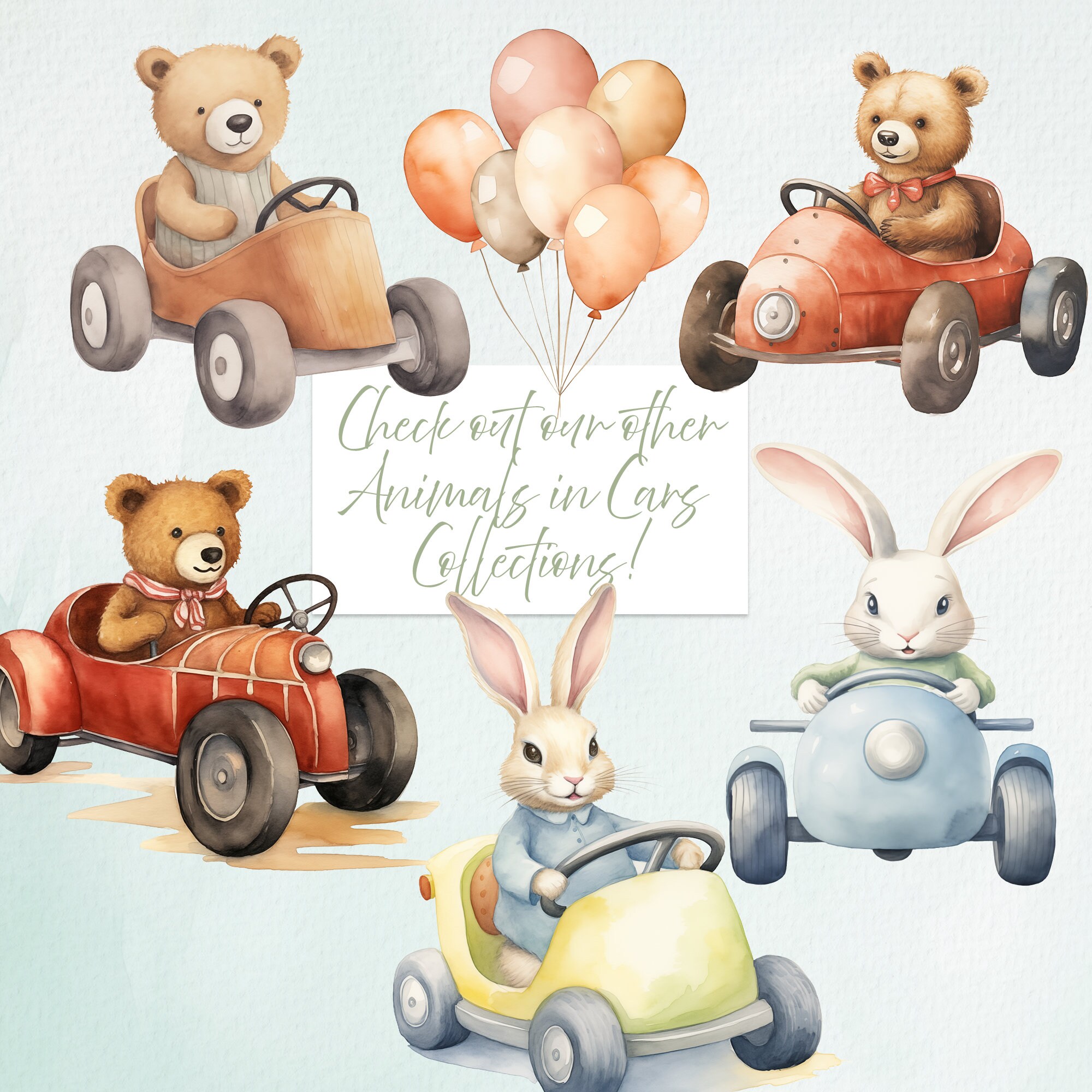 Race Car Bunny Clipart, Vintage Racecar, Watercolor Racecar, Vintage ...