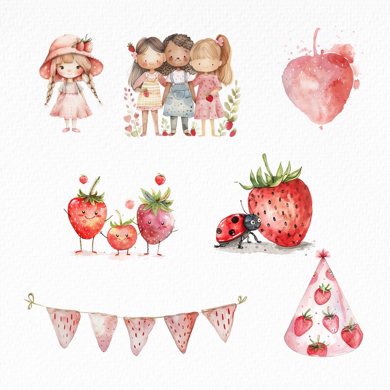 Watercolor Strawberry Clipart, Cute Berry 1st Birthday Clipart ...