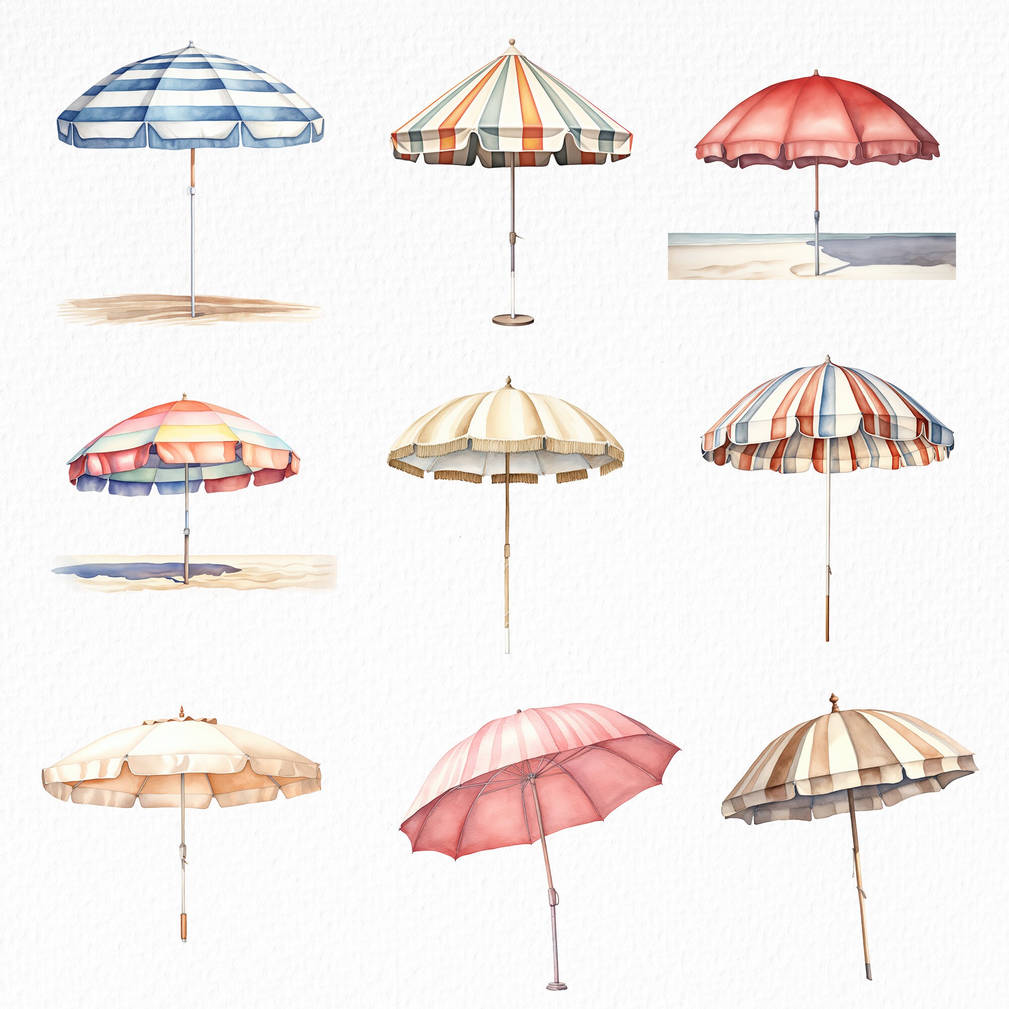 Summer Beach Clipart, Umbrella Clipart, Watercolor Summer Beach ...