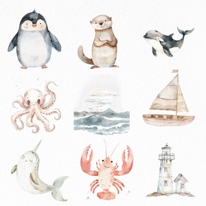 Under the Sea Watercolor Clipart, Nautical Clipart, Sea Animals ...