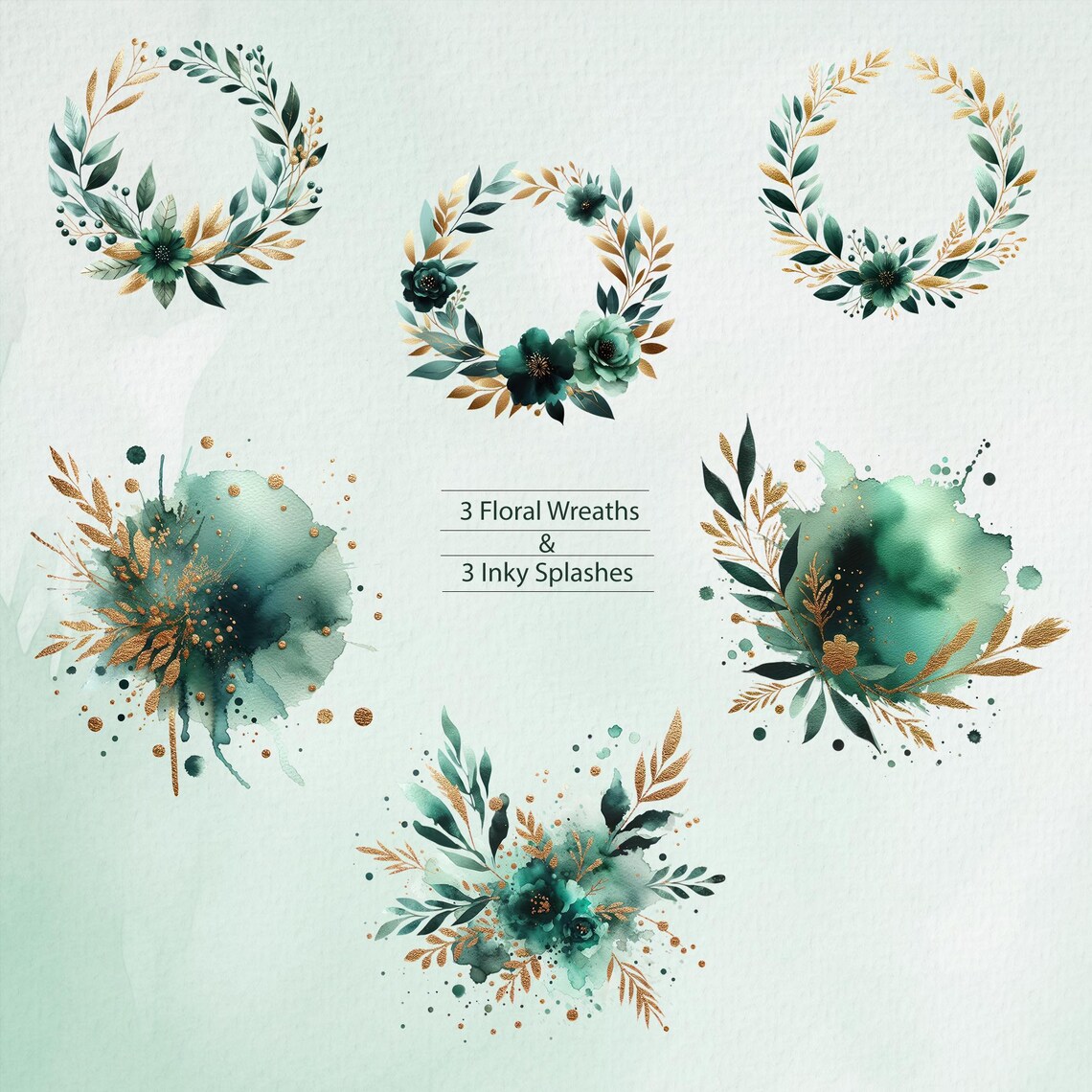 Emerald and Gold Floral Clipart, Quinceañera Verde, Emerald Green ...