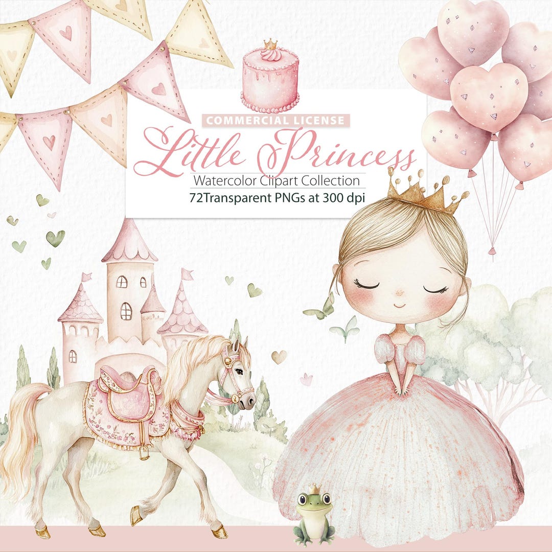 Little Princess Clipart, Watercolor Princess, Fairytale Clipart, Pink ...