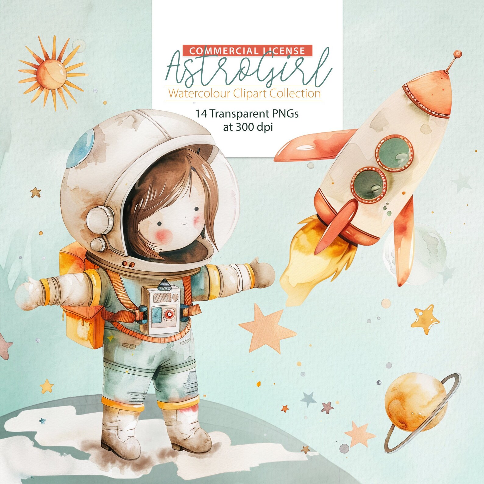 Rocket Clipart Watercolor Space Clipart Bundle Outer Space Clipart ...