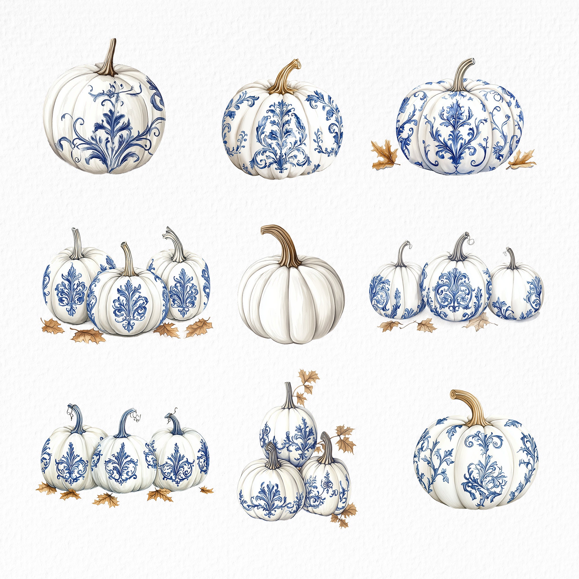Blue Toile Pumpkin Clipart, Chinoiserie Fall (digital Download) - Etsy