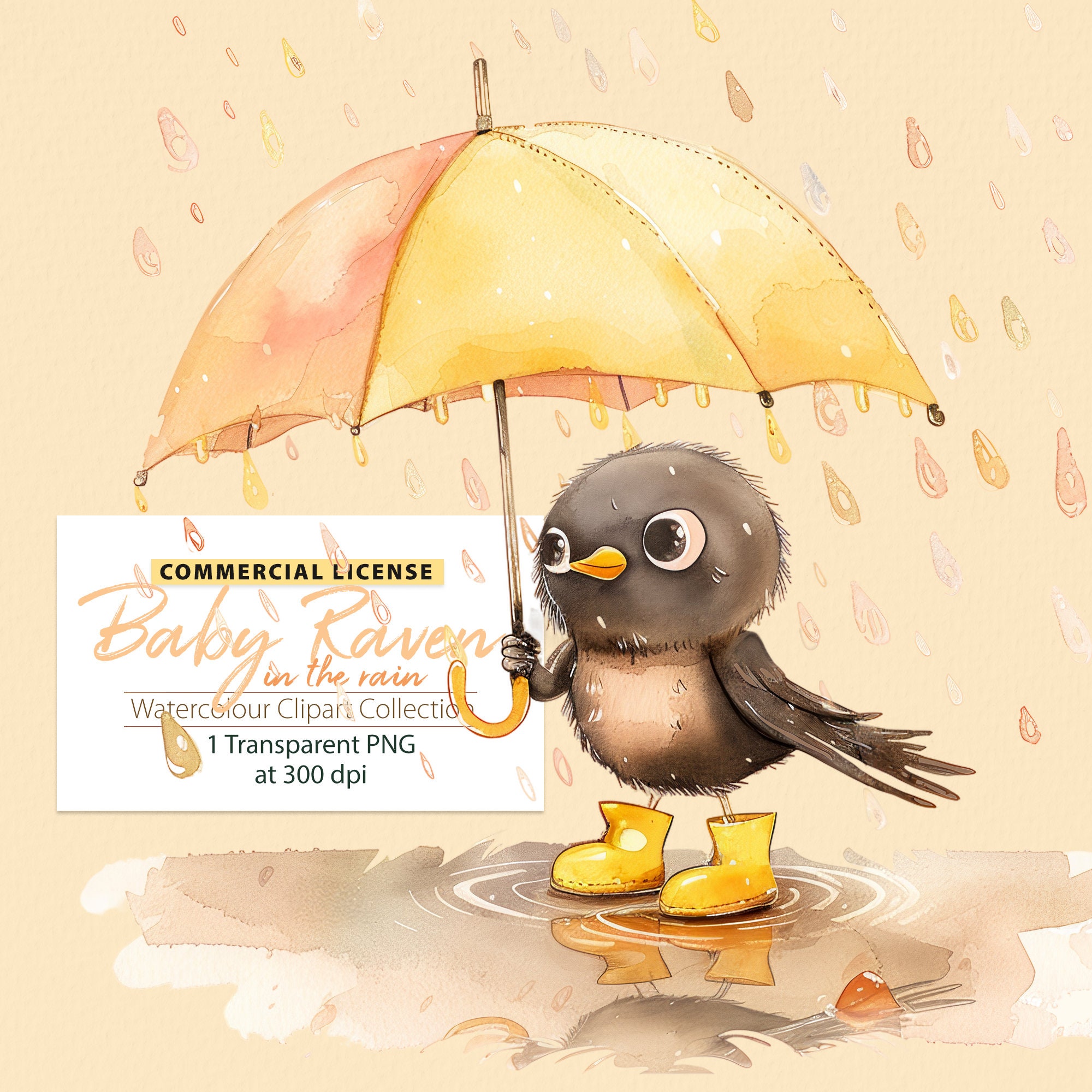 Baby Raven in the Rain Watercolour Clipart Single - Etsy