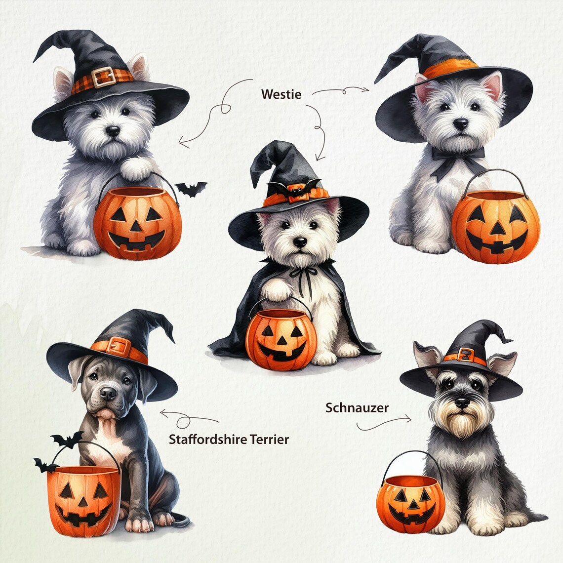 Halloween Dog Breeds Clipart, Dog Halloween Bucket Png, Cute Halloween ...