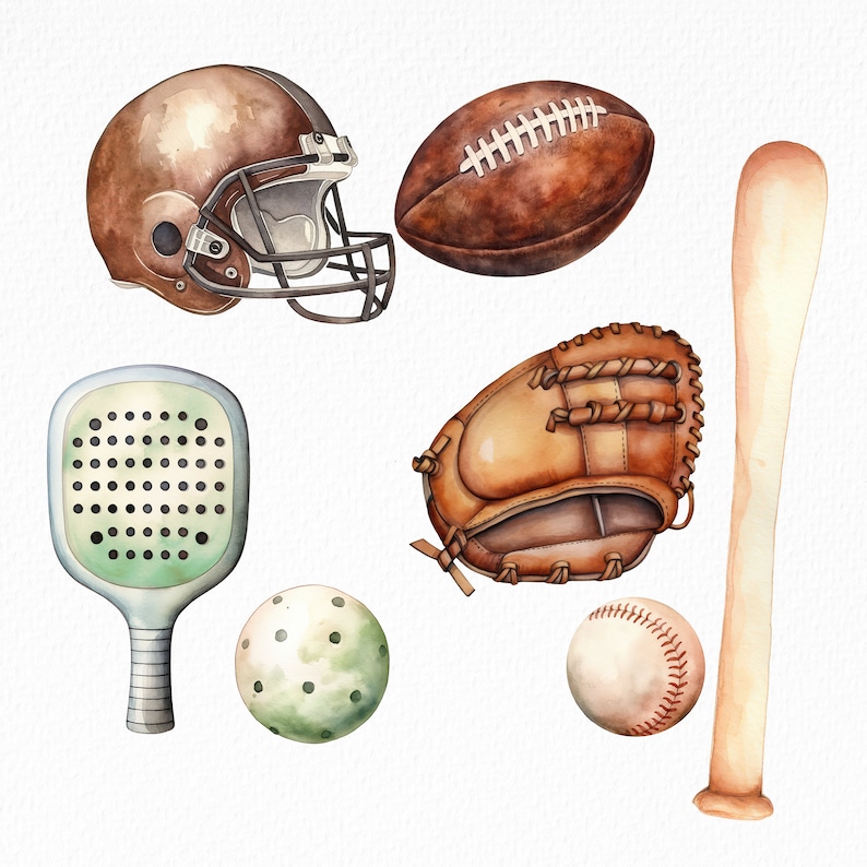 Watercolor Sports Clipart, Baseball, Volleyball, Golf, Cute Sport Png ...