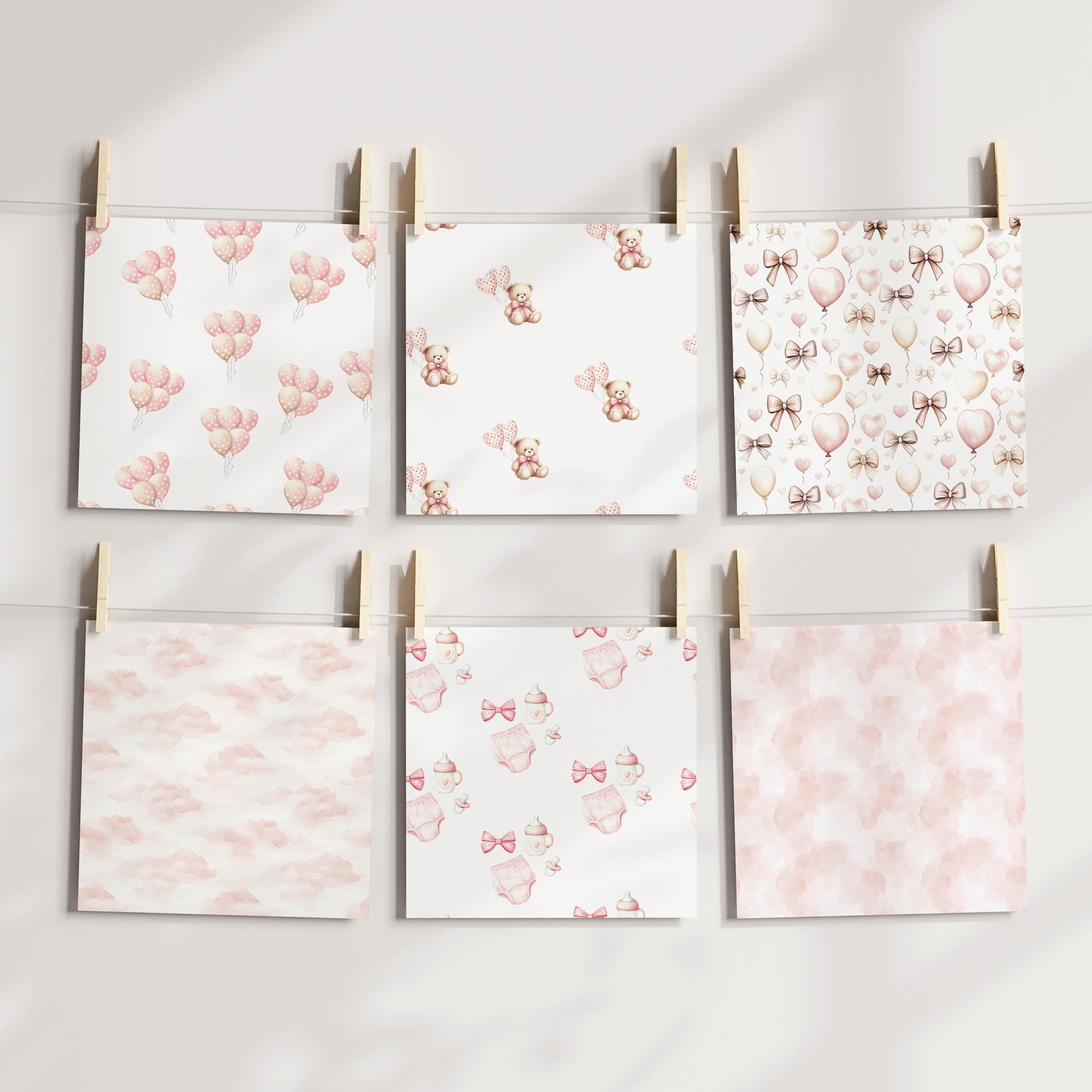 It's a Girl Patterns, Baby Girl Digital Paper, Floral Paper, Backdrop ...