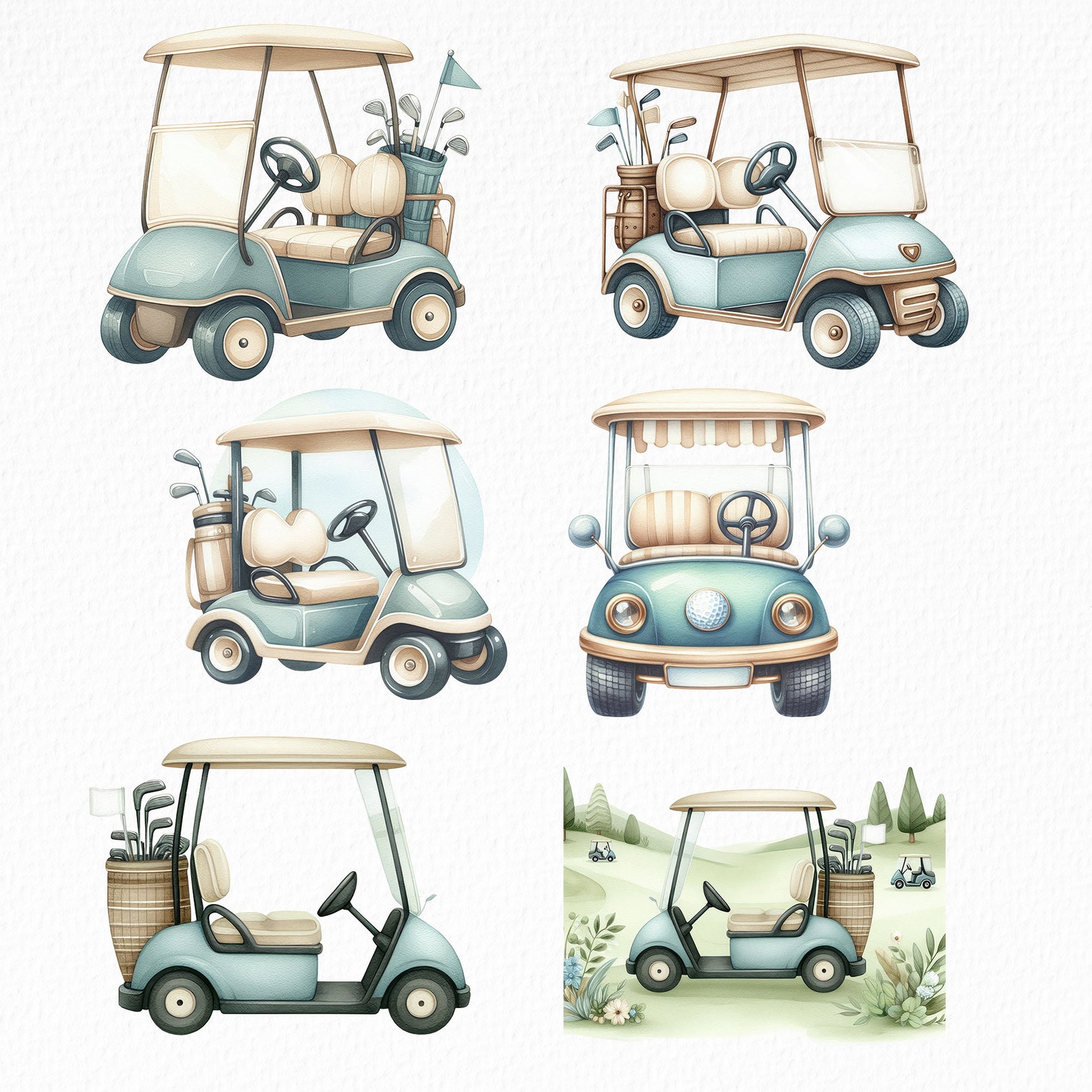 Cute Golf Clipart Watercolor Golf Clipart Golfing Equipment Cute ...