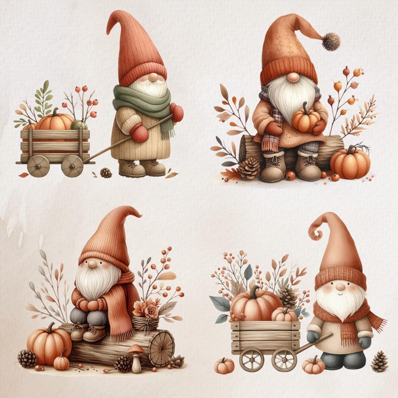 Fall Gnomes Clipart, Watercolor Hello Fall Gnome Clipart, Fall Gnome ...