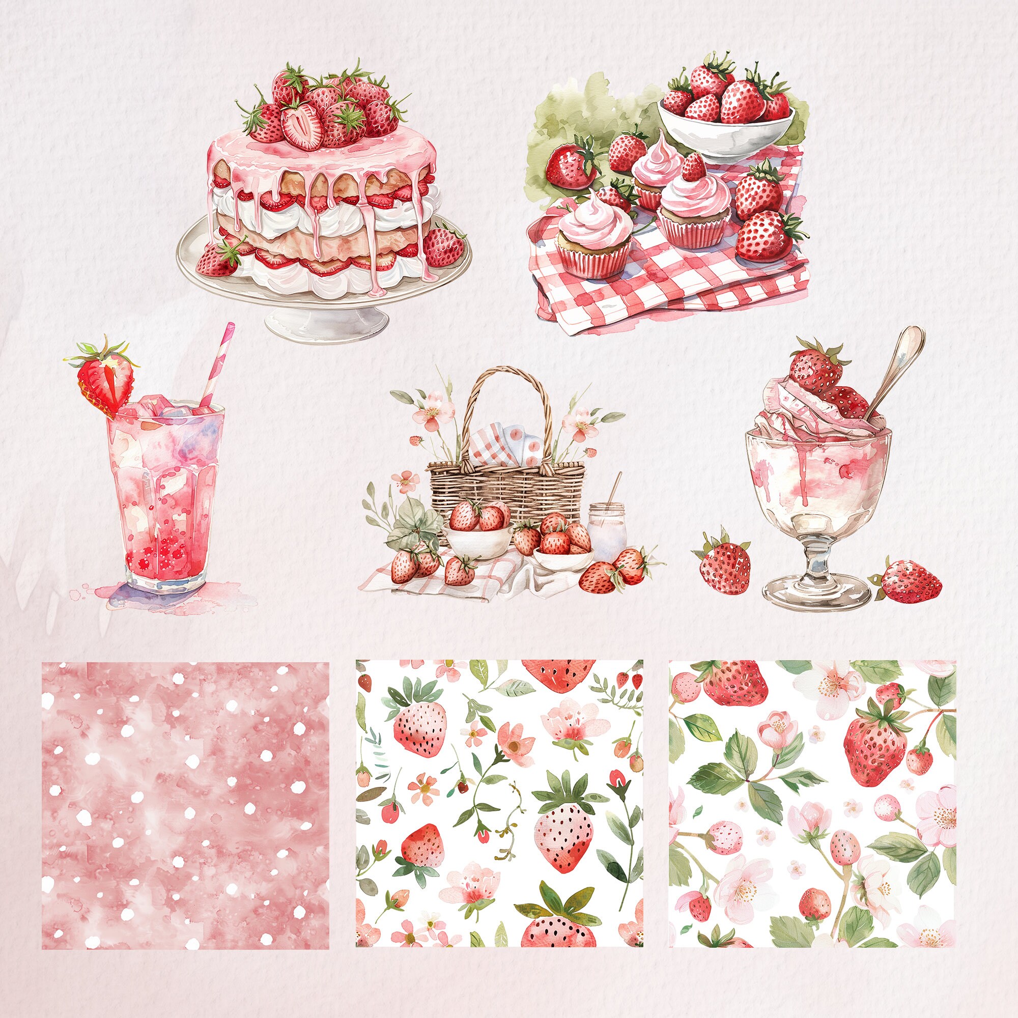 Watercolor Strawberry Clipart, Cute Berry 1st Birthday Clipart ...