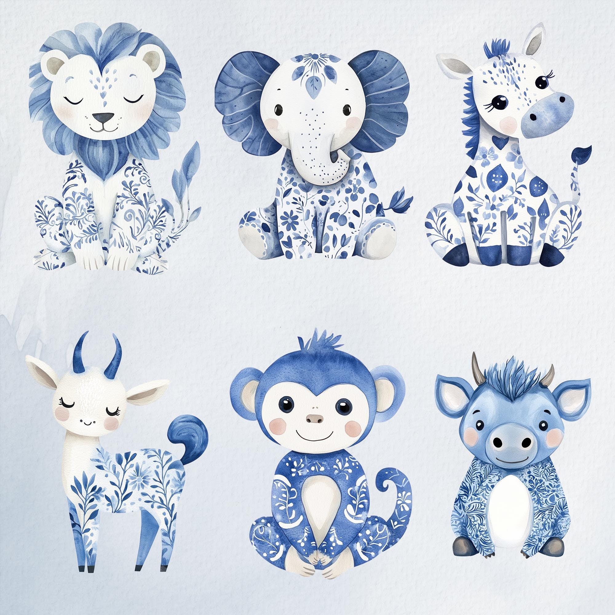 Blue Toile Safari Animals Clipart, Baby Shower (digital Download) - Etsy