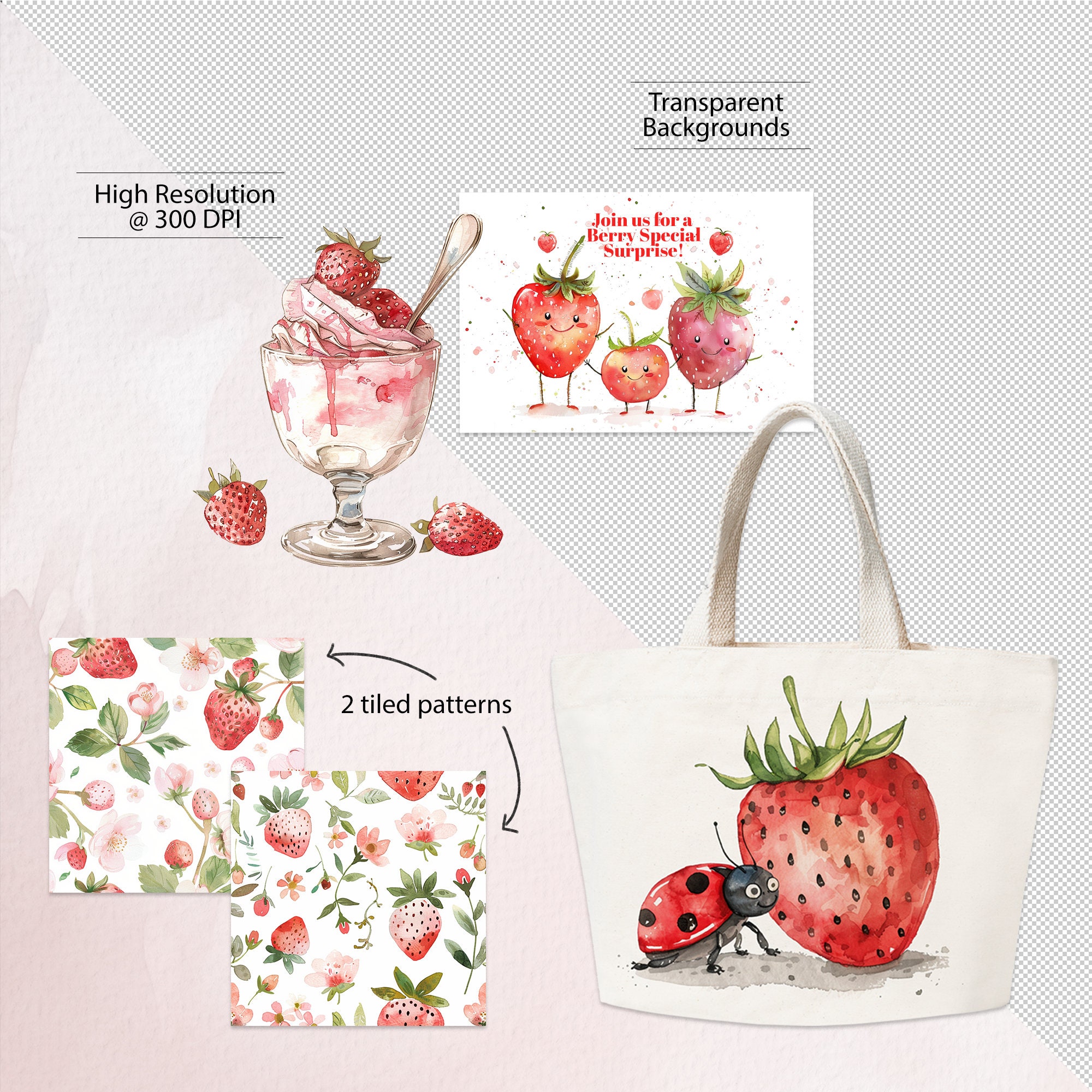 Watercolor Strawberry Clipart, Cute Berry 1st Birthday Clipart ...