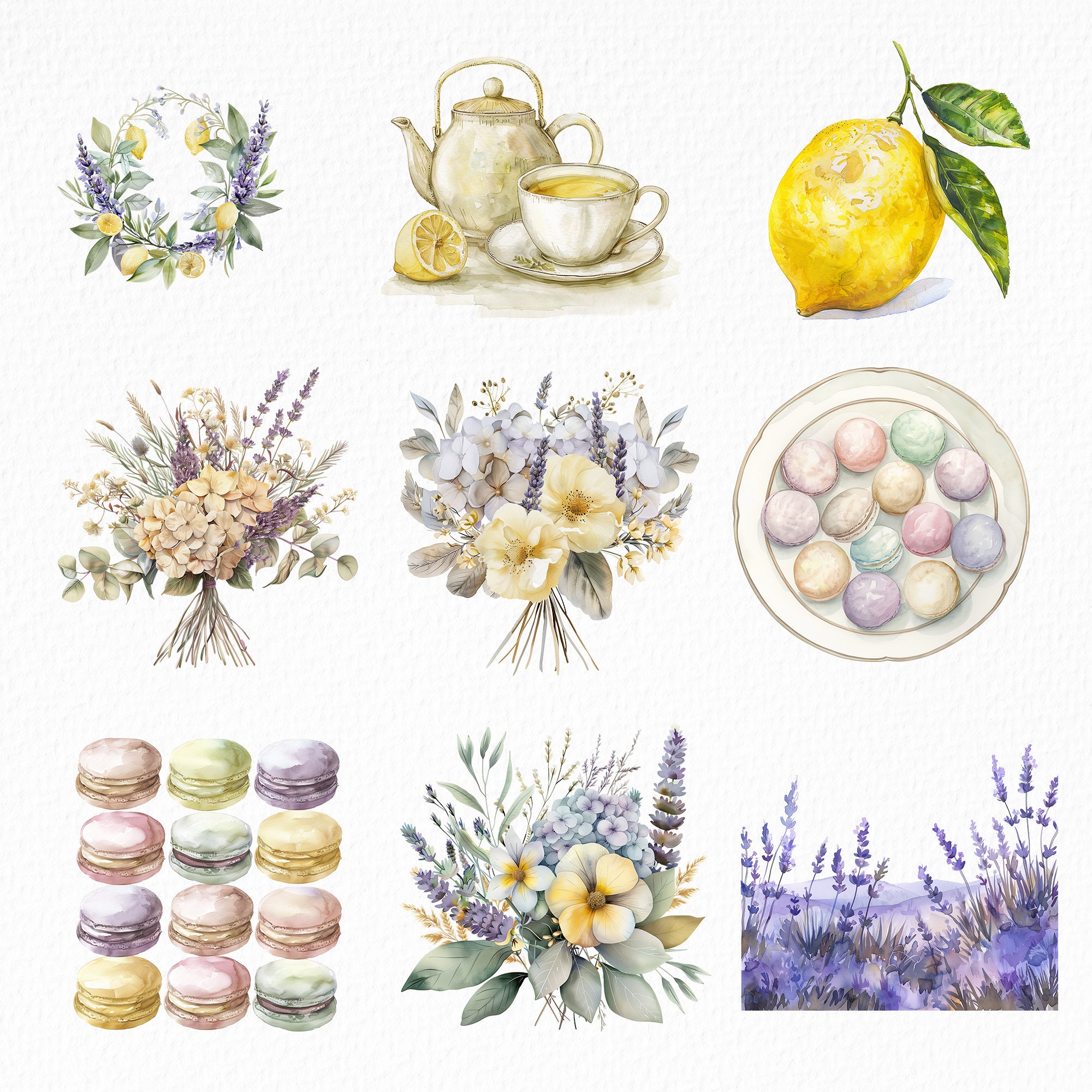 Lemon and Lavender Watercolour Clipart Collection - Etsy