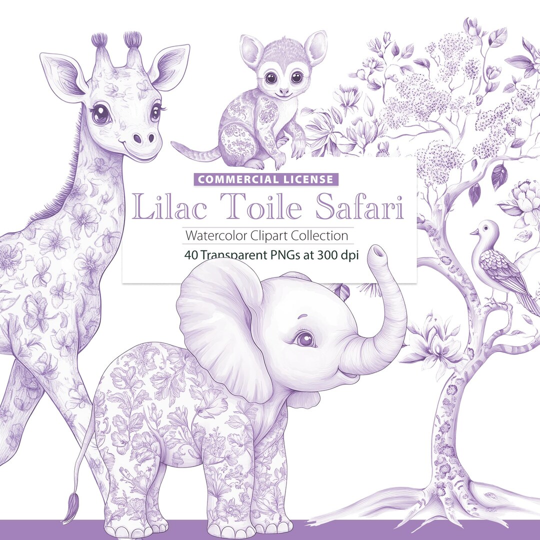 Safari Toile Clipart, Lilac Toile Nursery Clipart, Chinoiserie, French ...