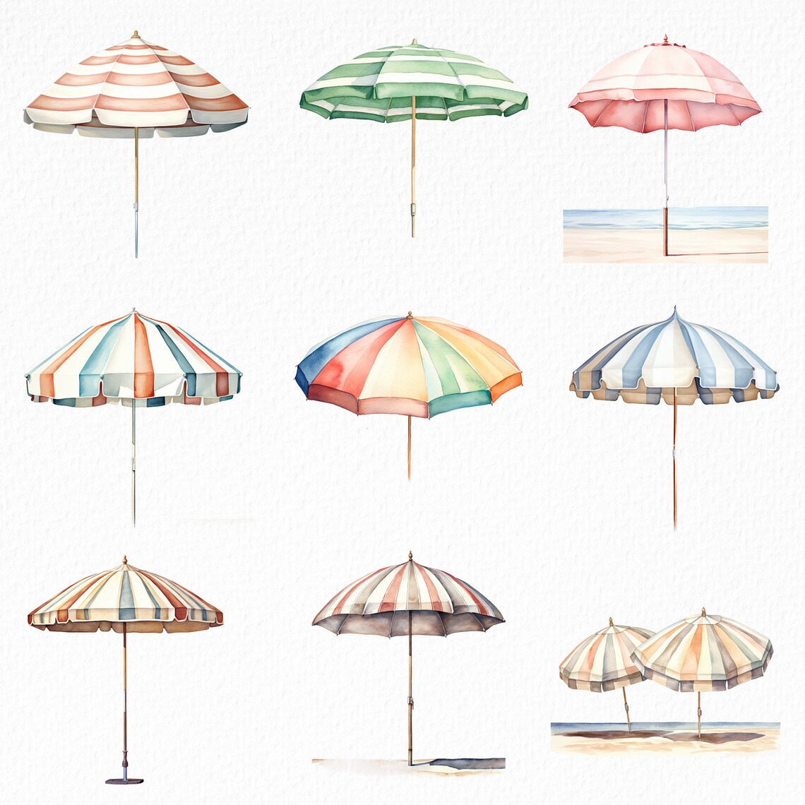 Summer Beach Clipart, Umbrella Clipart, Watercolor Summer Beach ...