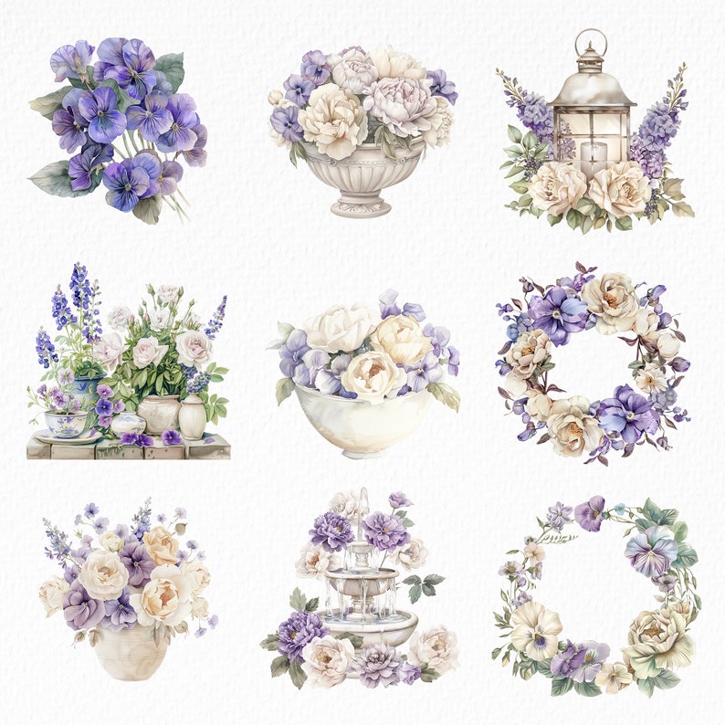 Regency Wedding Watercolor Clipart, Victorian Floral (digital Download ...