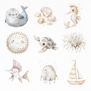 Under the Sea Watercolor Clipart, Nautical Clipart, Sea Animals ...