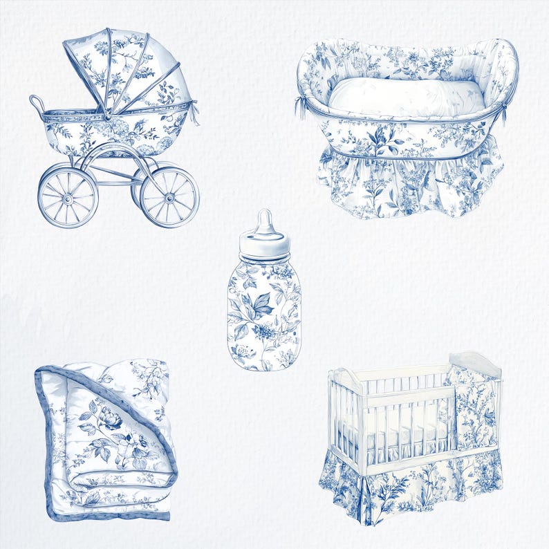 Toile Nursery Clipart, Blue Toile Clipart, Chinoiserie Png, French Toil ...