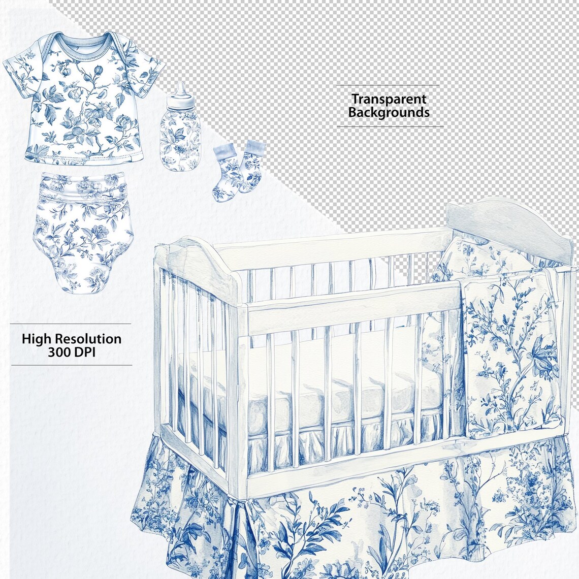 Toile Nursery Clipart, Blue Toile Clipart, Chinoiserie Png, French Toil ...