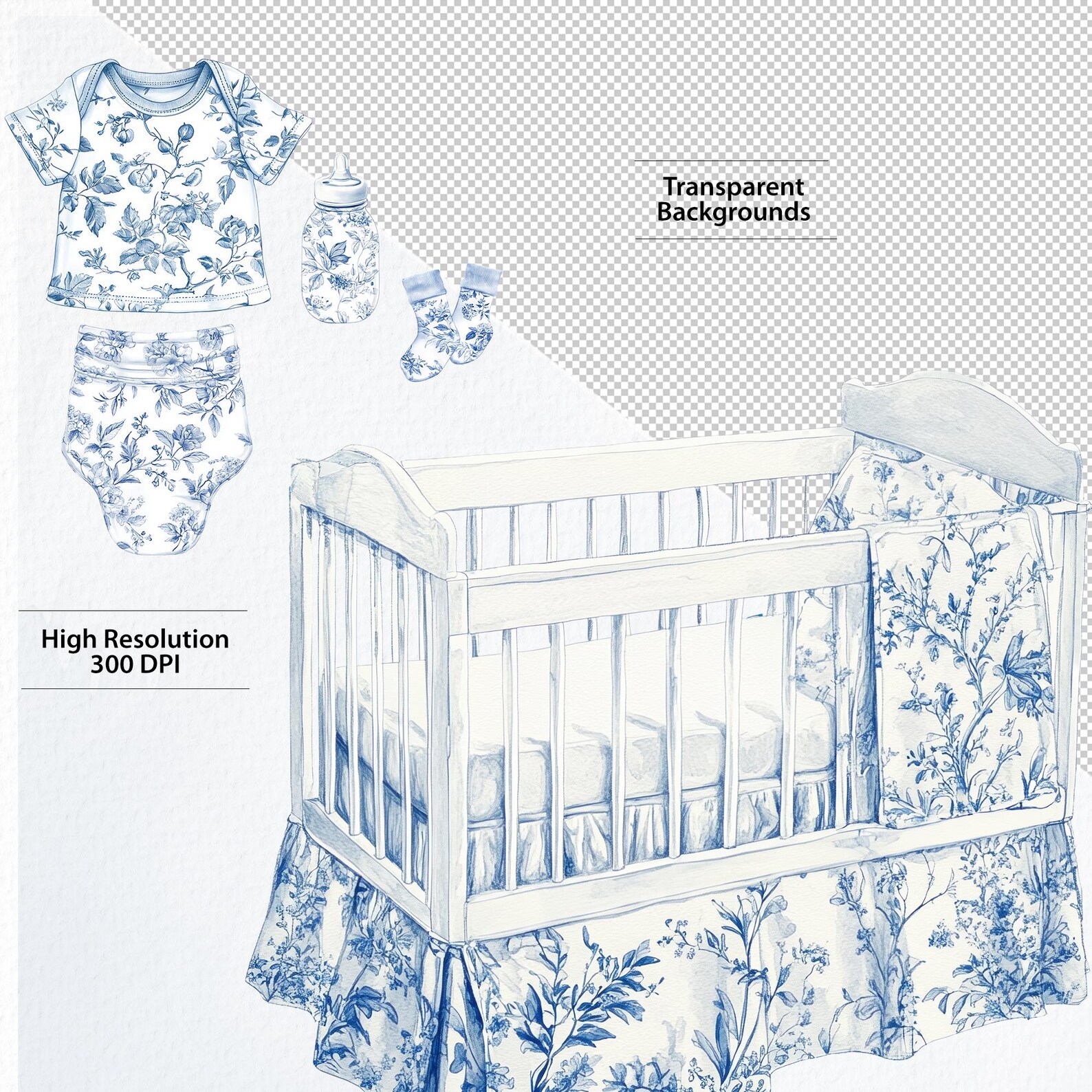 Toile Nursery Clipart, Blue Toile Clipart, Chinoiserie Png, French Toil ...