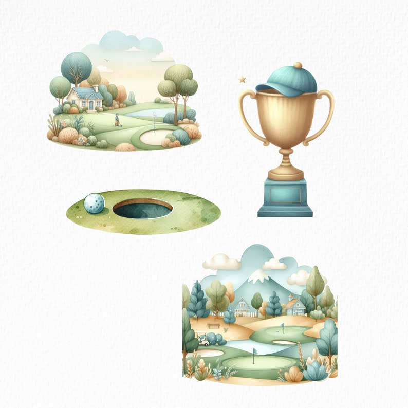 Cute Golf Clipart | Watercolor Golf Clipart | Golfing Equipment | Cute ...