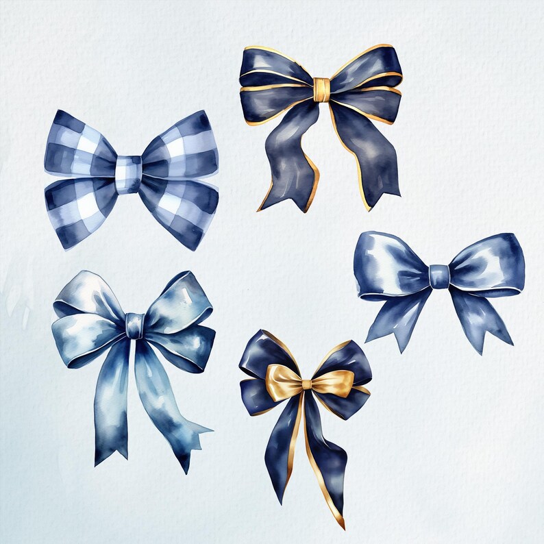 Watercolor Blue Bow Clipart, Coquette Bow Clipart, Watercolor Navy ...