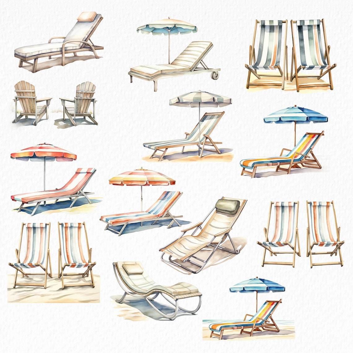 Summer Beach Clipart, Umbrella Clipart, Watercolor Summer Beach ...