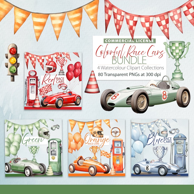 Race Car Clipart, Vintage Racecar, Watercolor Racecar, Vintage Cute ...
