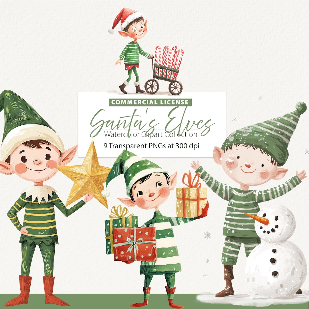 Christmas Elf Boys Clipart, Festive Elf Clipart, Holiday Elf Clipart ...